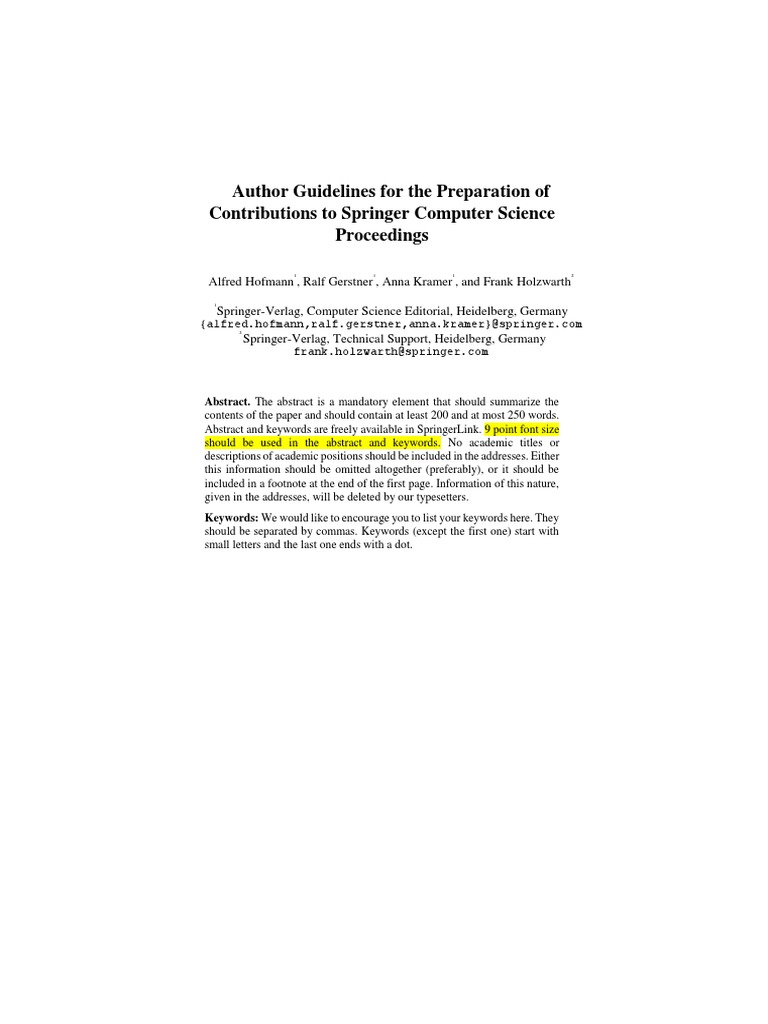 Author Guidelines For The Preparation of Contributions To Springer ...