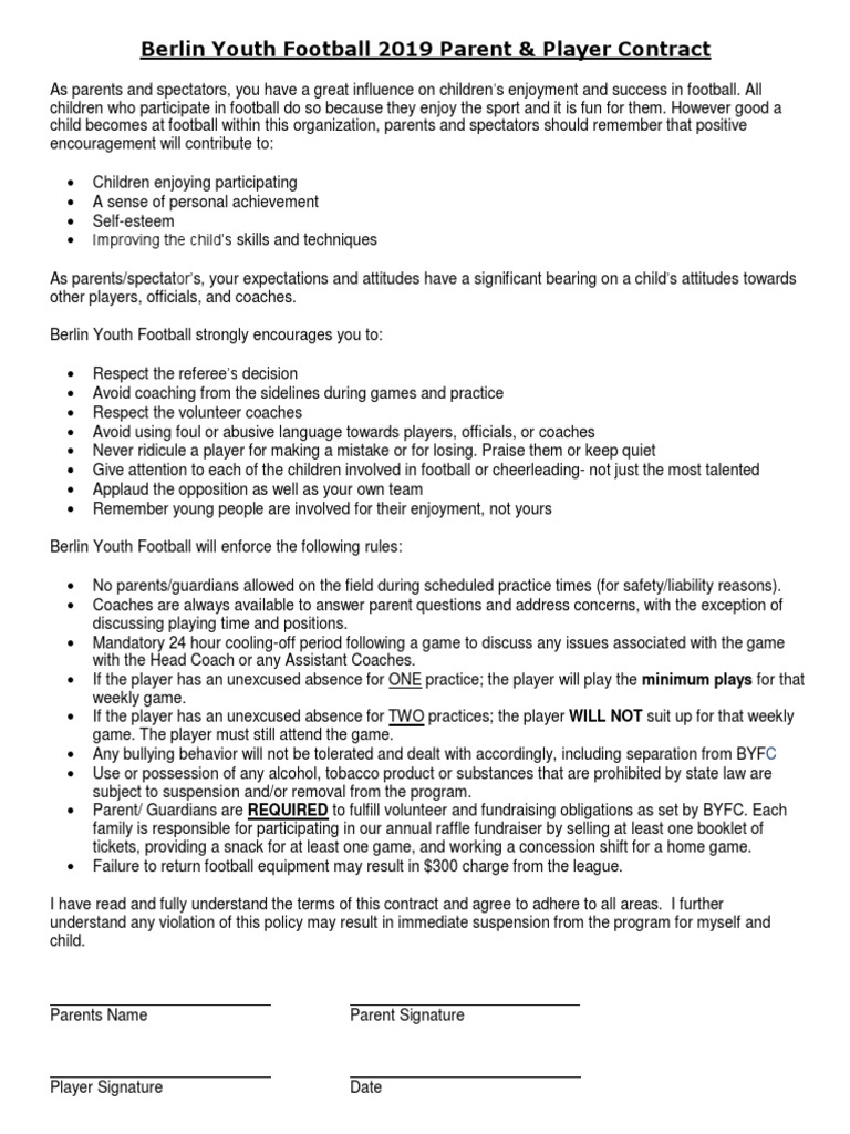 Berlin Youth Football 2019 Parent & Player Contract | PDF | Referee ...