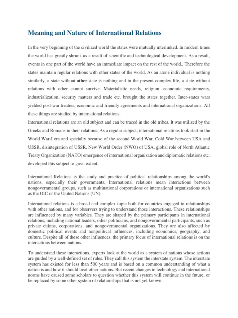 Definition and Scope of International Relations | PDF | International ...