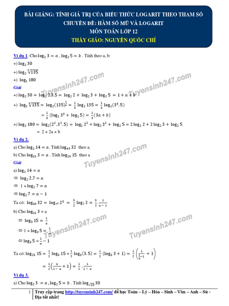 TS247 BG Tinh Gia Tri Cua Bieu Thuc Logarit Theo Tham So 27356 ...