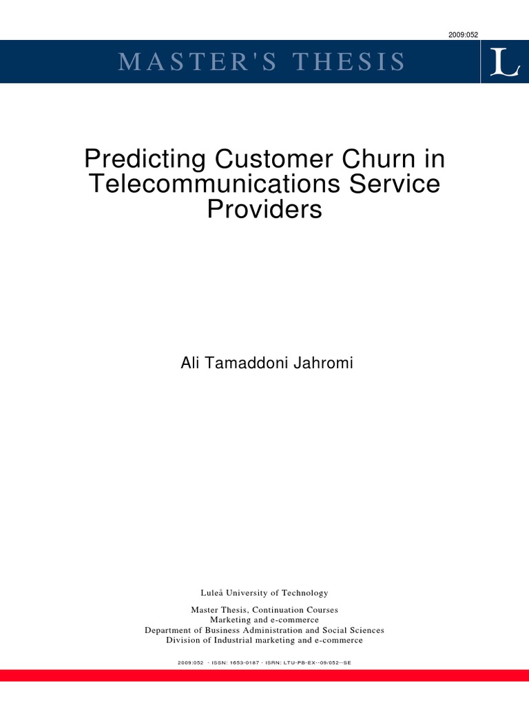 Predicting Customer Churn In Telecommunications Service Providers Pdf Statistical