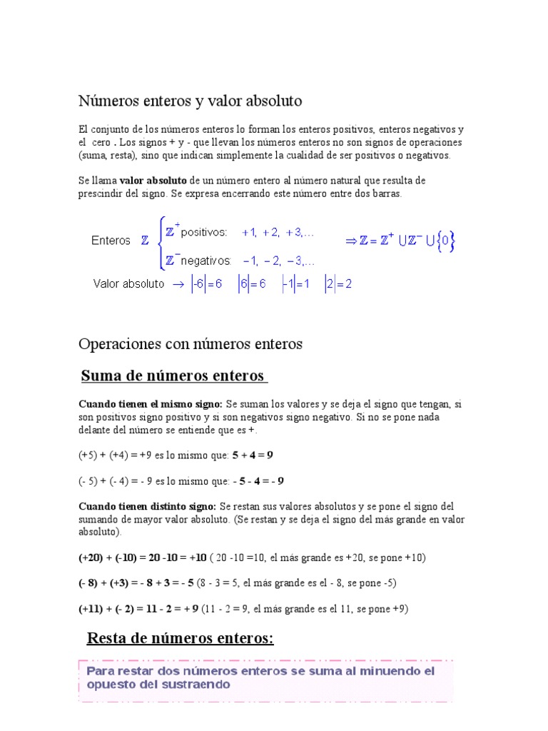 Operaciones Con Números Enteros. | PDF | Entero | División (Matemáticas)