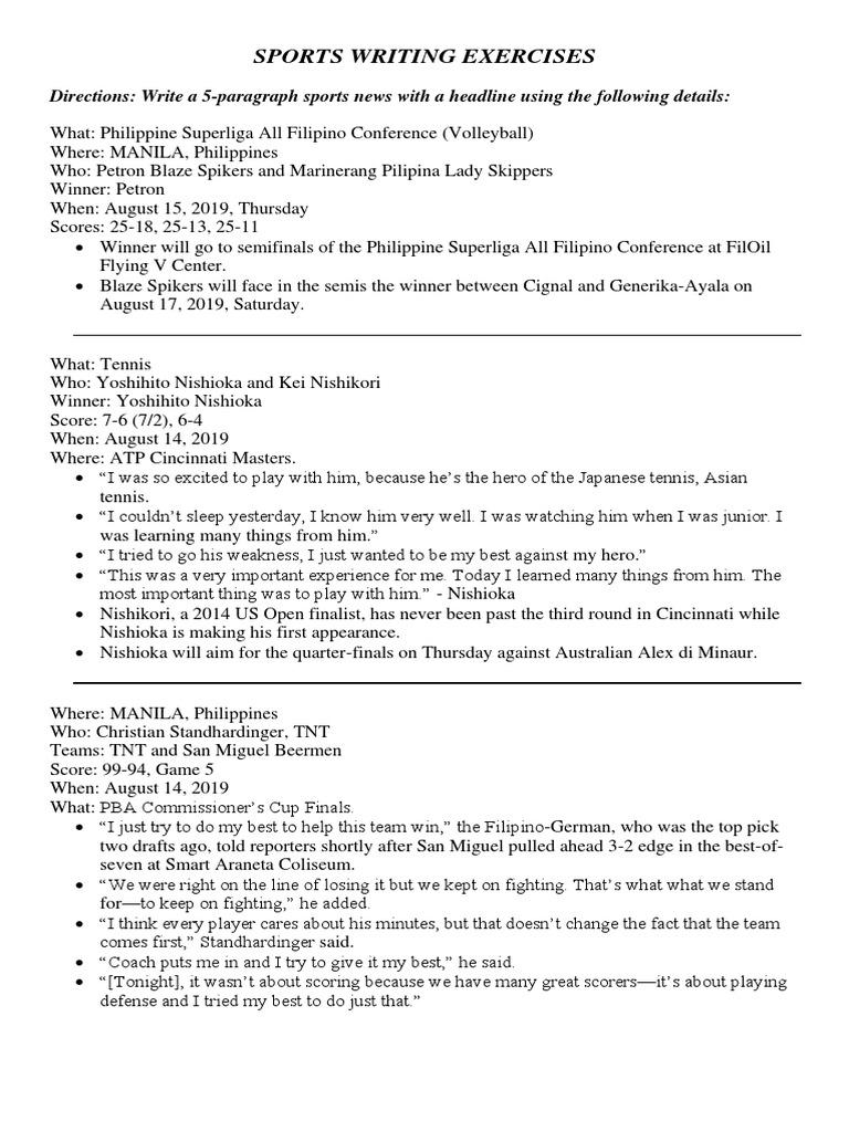 Sports Writing Exercises | PDF