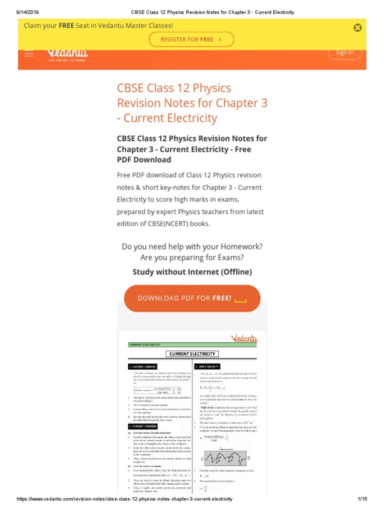 CBSE Class 12 Physics Notes For Current Electricity | Download Free PDF ...