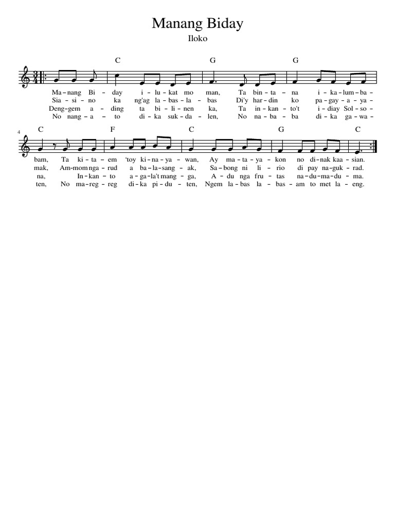 A Traditional Iloko Love Song: Manang Biday | PDF