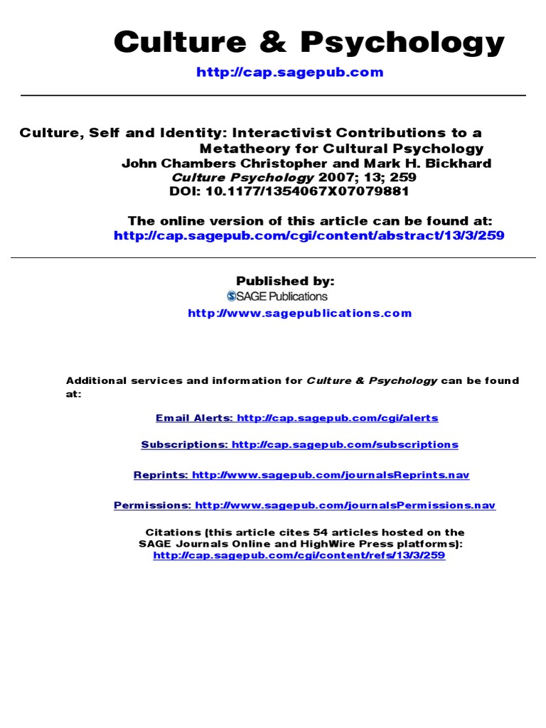 Culture Self - Identity 2007-1 | PDF | Psychology | Constructivism ...