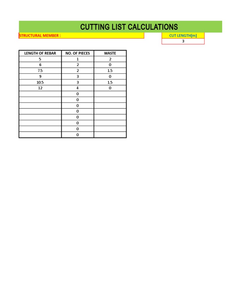 Rebar Cutting List Calculations Guide | PDF