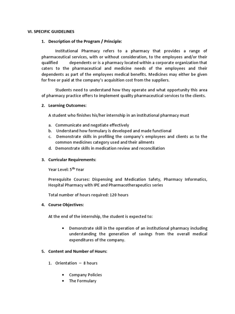 Guidelines for a Comprehensive Hospital Pharmacy Internship Program ...