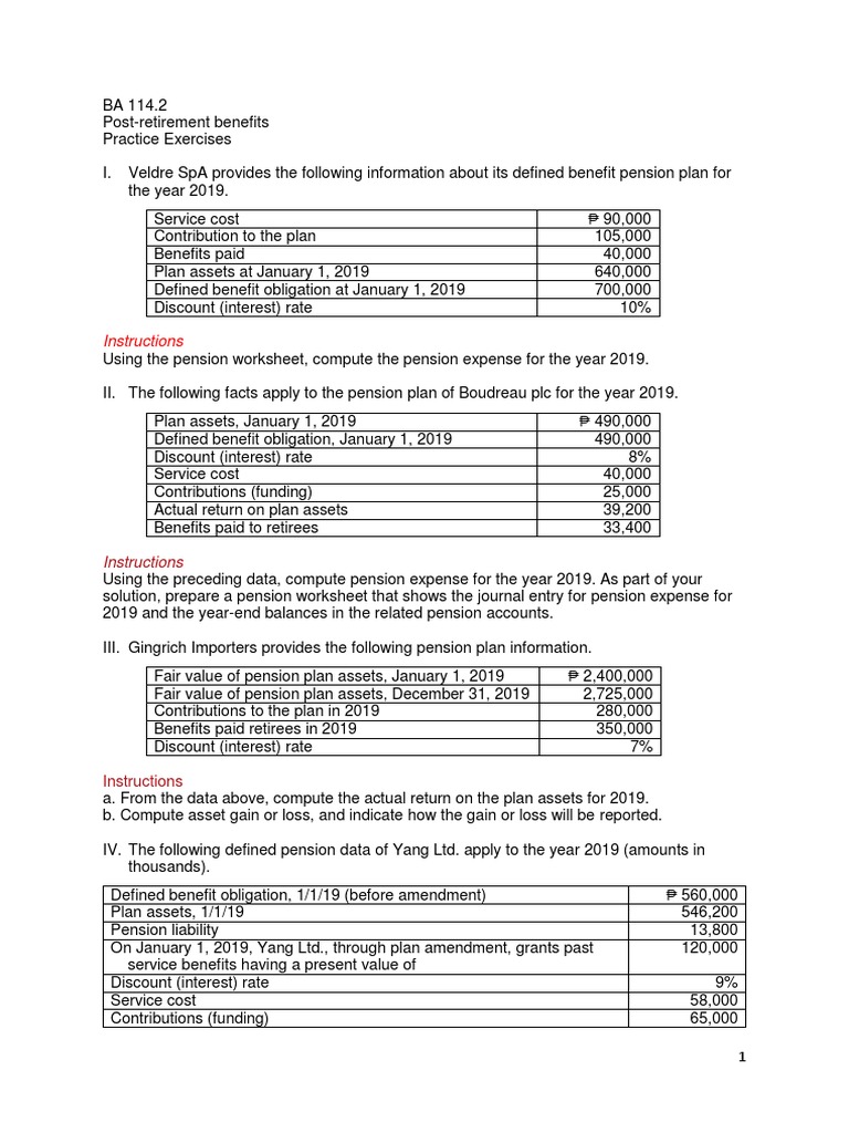 Pension Worksheet Practice Exercises with Comprehensive Solutions | PDF ...