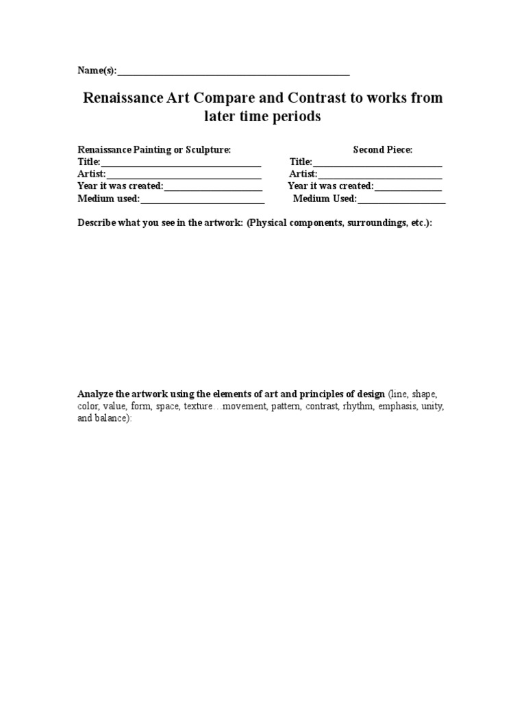 Compare and Contrast Sheet | PDF | Art