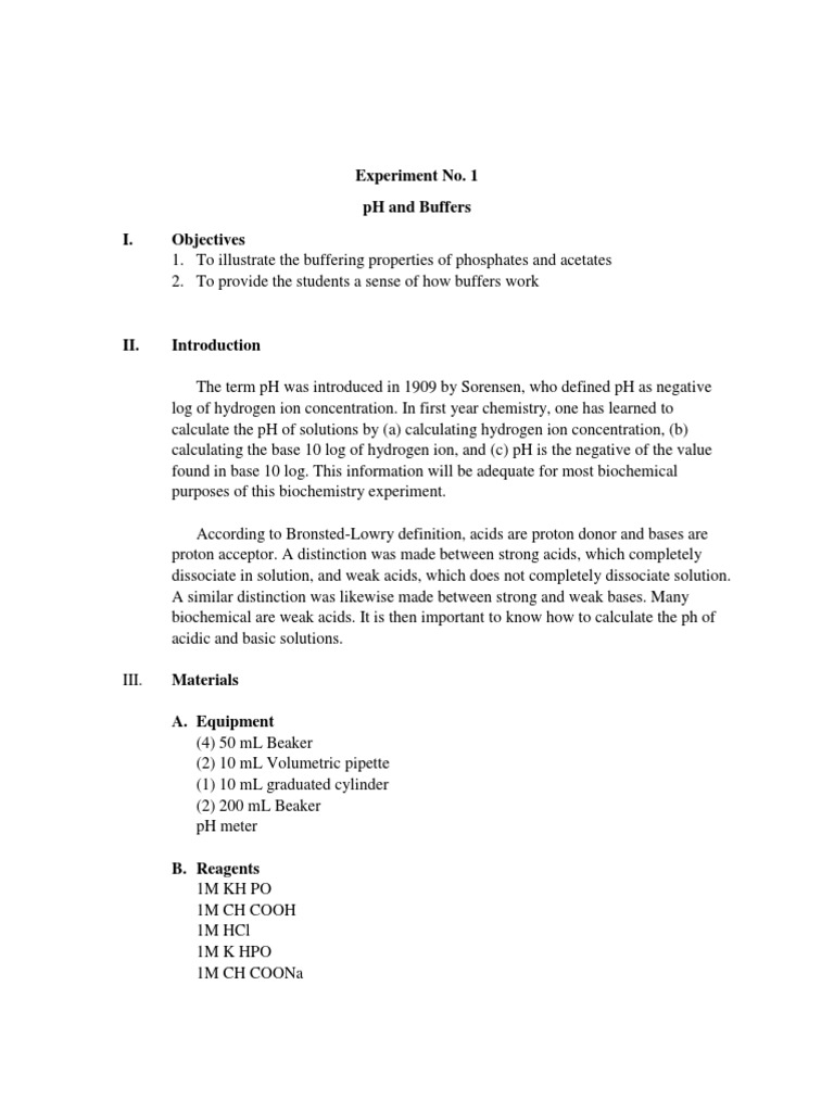 pH and Buffer Experiment Guide | PDF