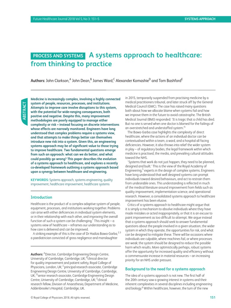 A Systems Approach To Healthcare: From Thinking To Practice | PDF ...