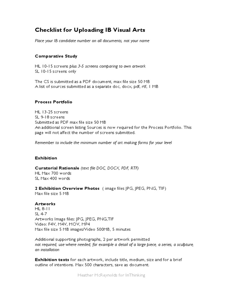 Checklist For Uploading Ib Visual Arts | PDF