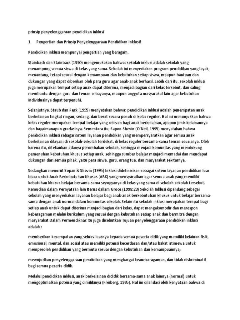 Prinsip Penyelenggaraan Pendidikan Inklusi | PDF