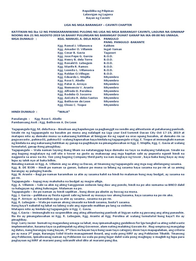 Liga NG Mga Barangay Minutes | PDF