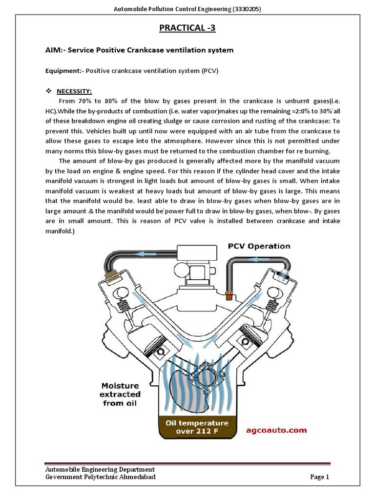 AIM:-Service Positive Crankcase Ventilation System: Practical - 3 | PDF ...