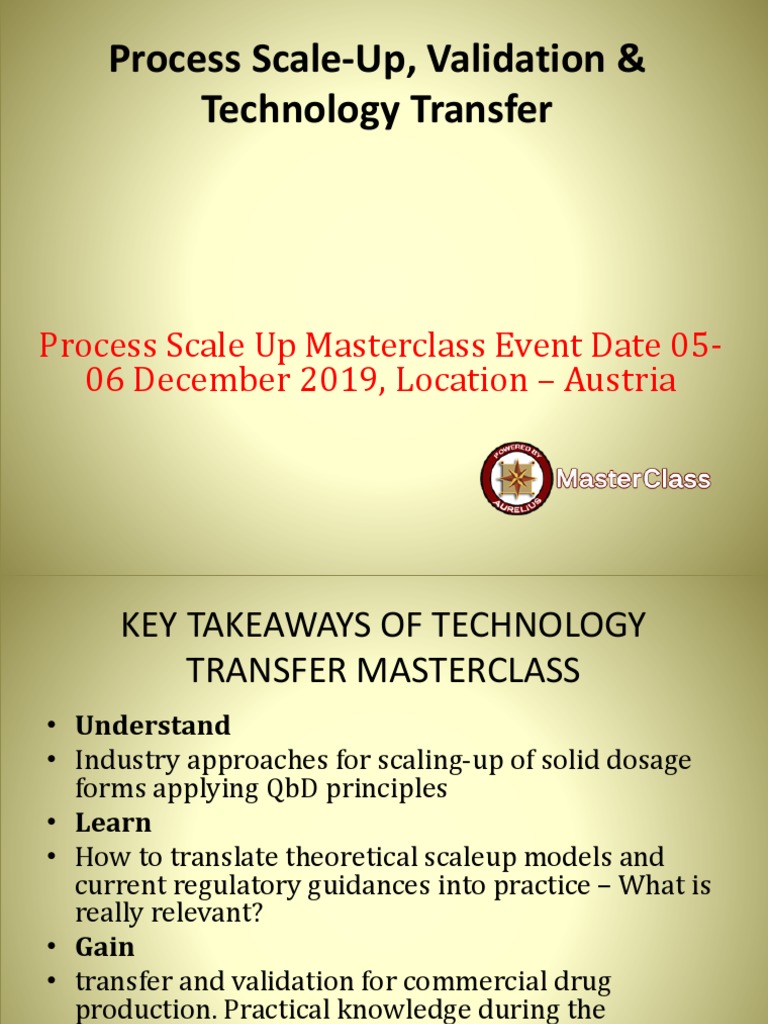 Process Scale-Up, Validation & Technology Transfer | PDF | Engineering ...