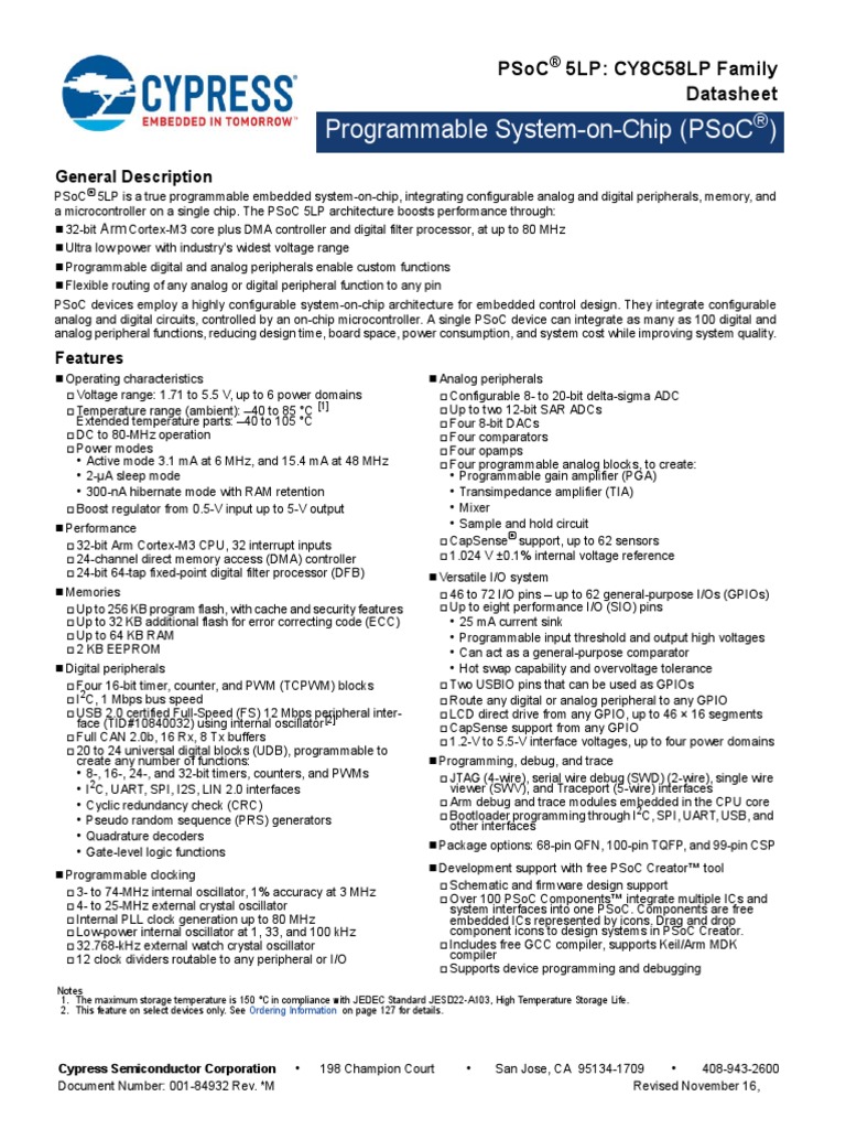 PSoC 5LP CY8C58LP Family Datasheet Programmable System-On-Chip PSoC ...