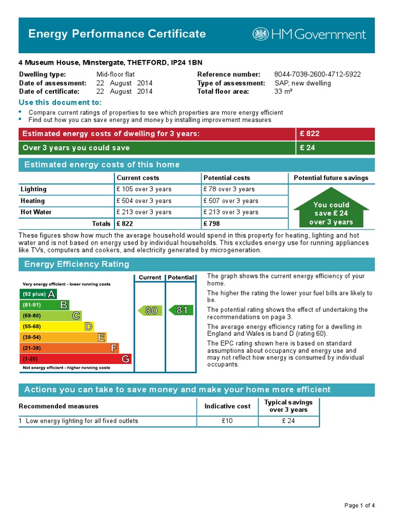 Energy Performance Certificate: Estimated Energy Costs of This Home ...