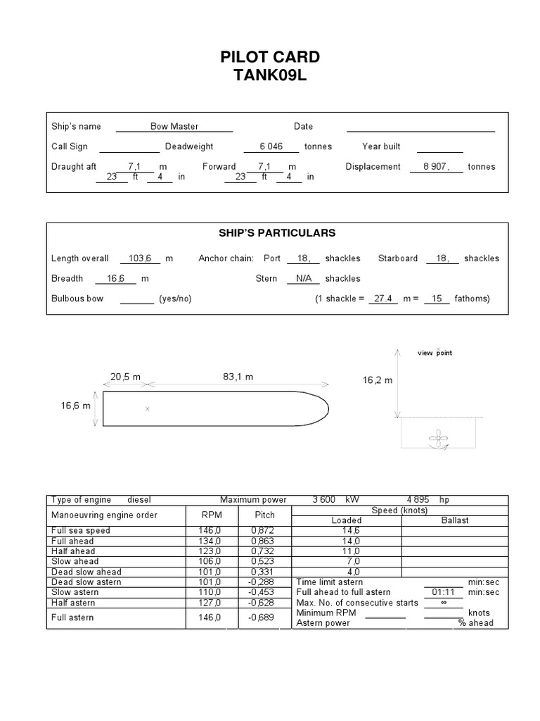 Pilot Card Tank09L: Ship'S Particulars | PDF | Rudder | Anchor