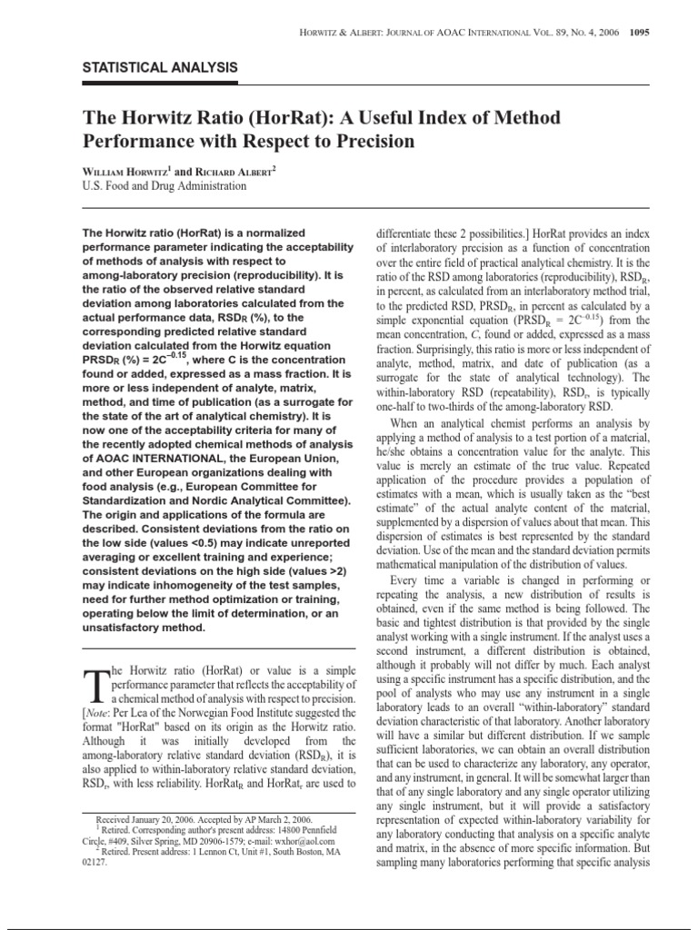 Horwitz Ratio: Precision in Analysis | PDF | Variance | Coefficient Of ...