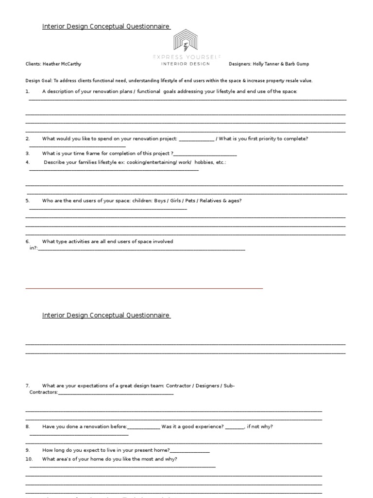 Interior Design Questionaire | PDF | Cognition | Psychological Concepts