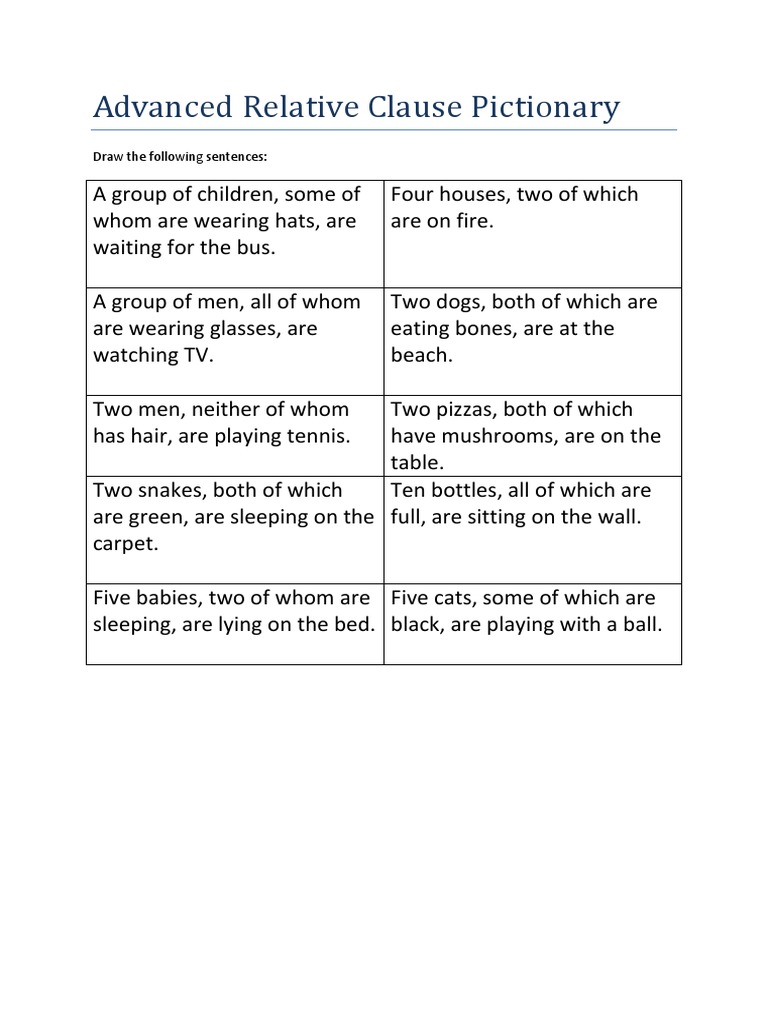 Relative Clause Pictionary Game | PDF | Language Arts & Discipline