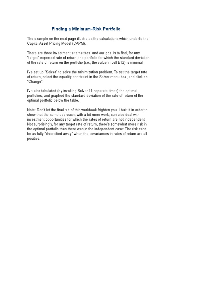 Finding A Minimum-Risk Portfolio | PDF | Capital Asset Pricing Model ...