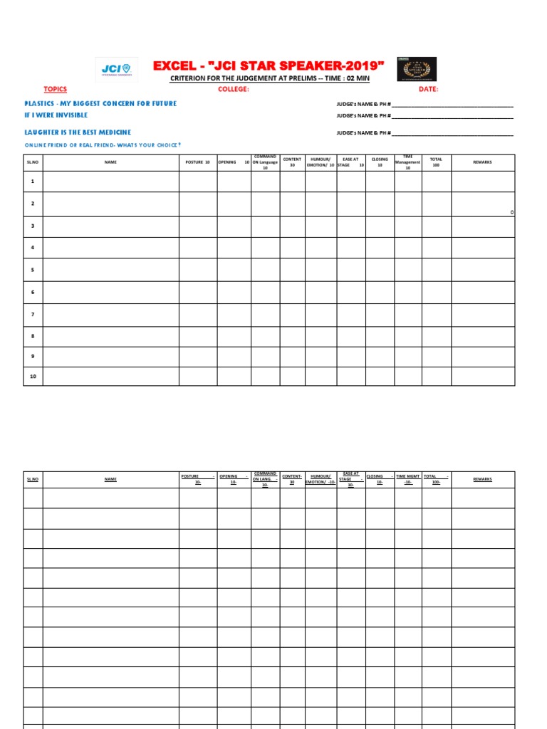 Judging Sheet 2019 | PDF