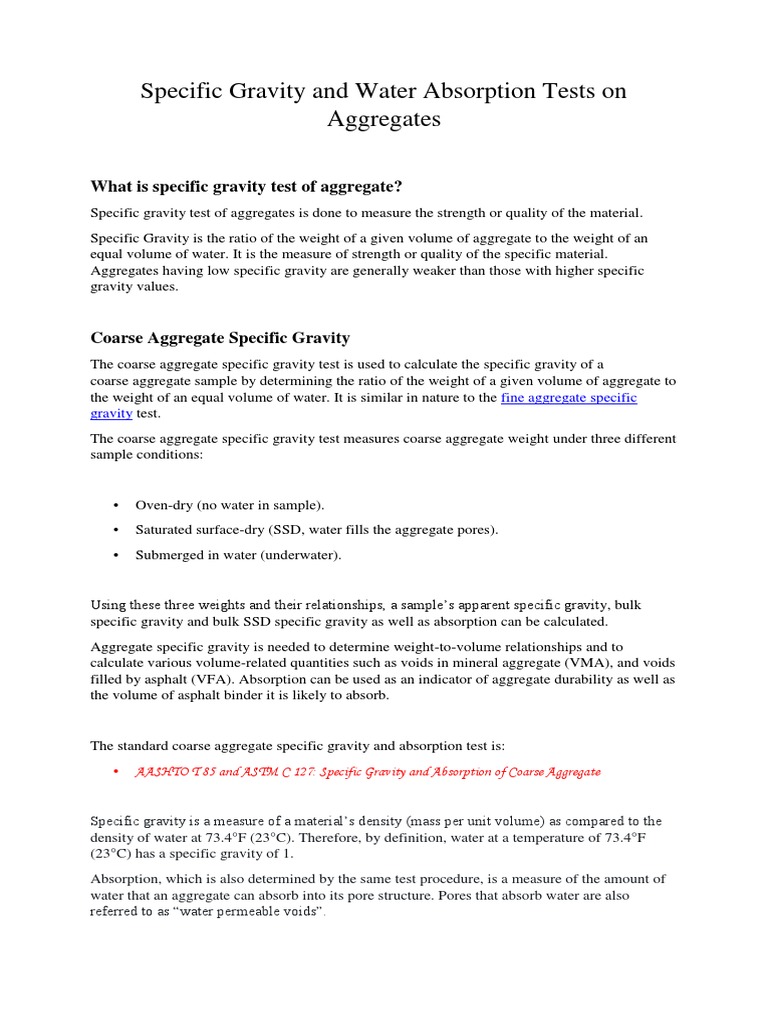 Specific Gravity and Water Absorption Tests On Aggregates | PDF ...