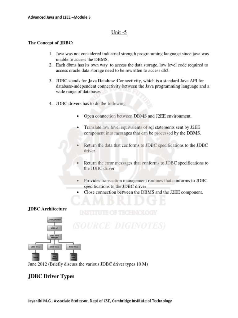 Unit - 5: The Concept of JDBC | PDF | Databases | Database Transaction