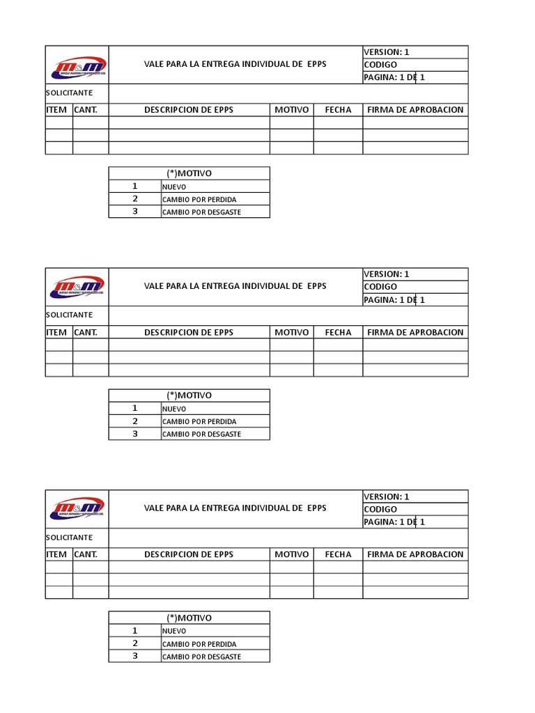 Vale Para Entrega de EPP