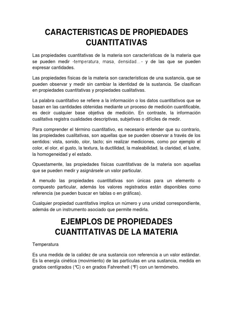 Caracteristicas de Propiedades Cuantitativas | PDF | Celsius ...