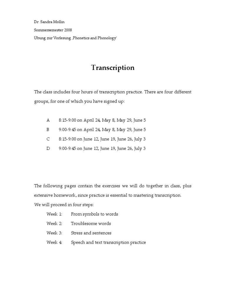 Transcription PDF | PDF | Stress (Linguistics) | Phonology