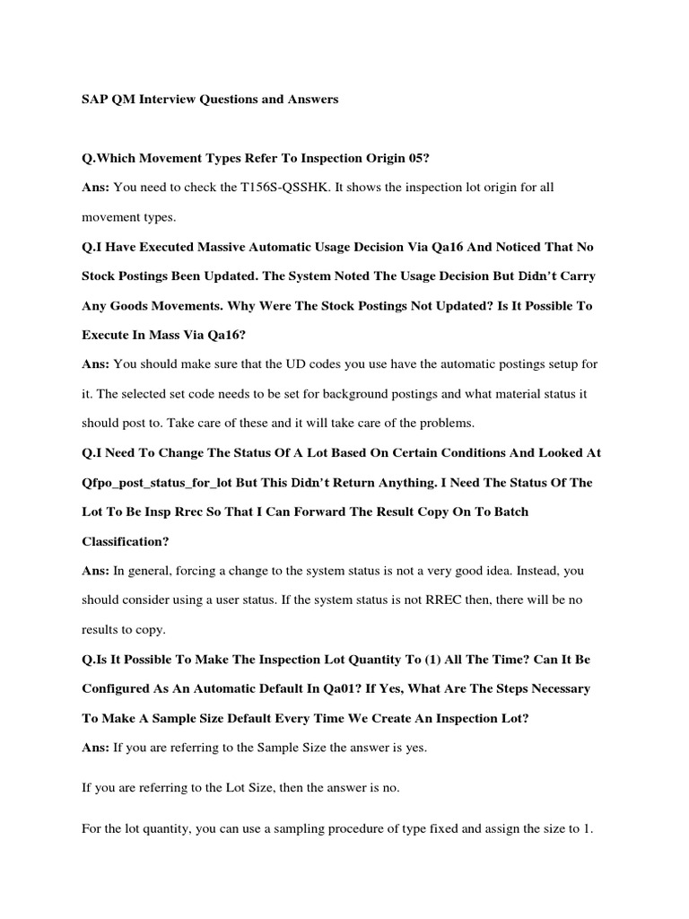 Sap Qm Interview Questions Pdf Inventory Computing