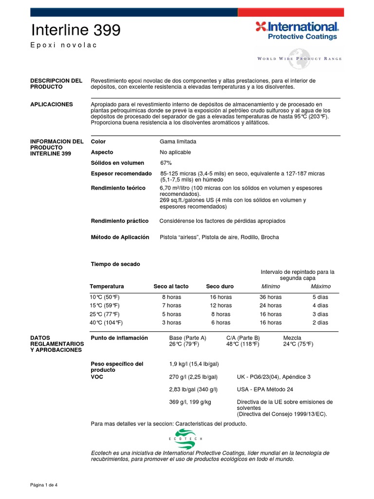 Ficha Tecnica Interline Blanco 399 | PDF | Revestimiento | Humedad relativa
