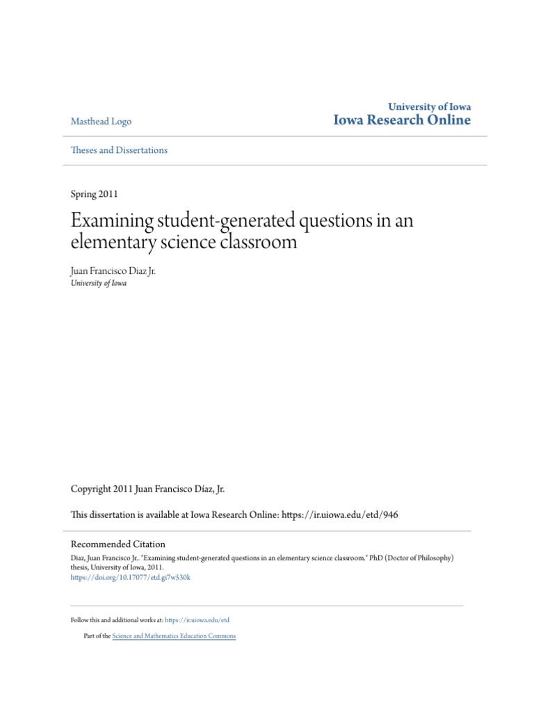 Examining Student-Generated Questions in An Elementary Science ...