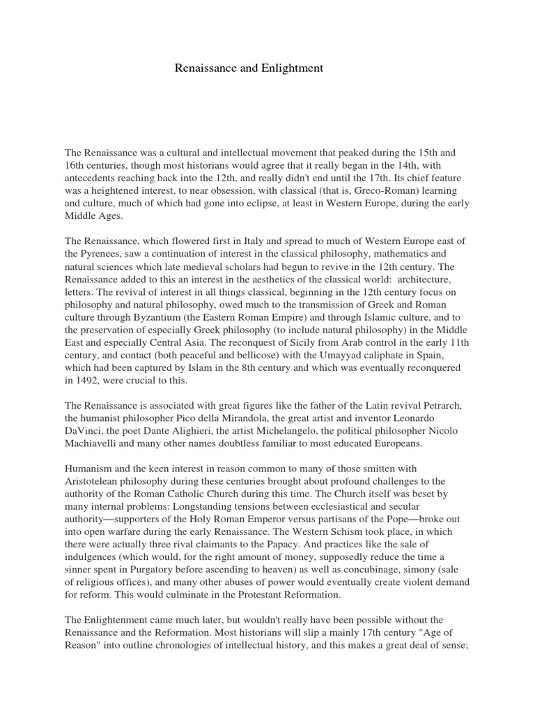 Renaissance vs Enlightenment Overview | PDF | Age Of Enlightenment ...