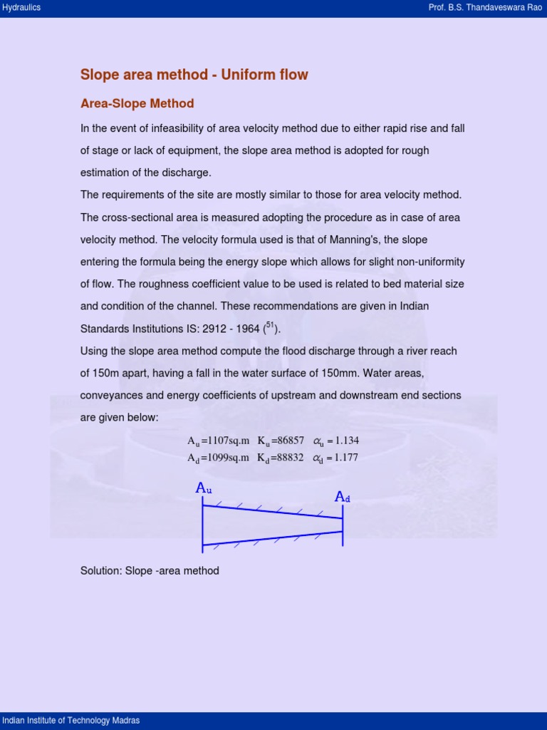 Slope Area Method - Uniform Flow | PDF | Physics | Soft Matter