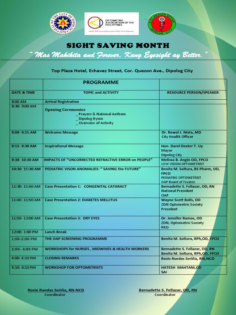 2019 Sight Saving Month Program | PDF | Optometry | Vision