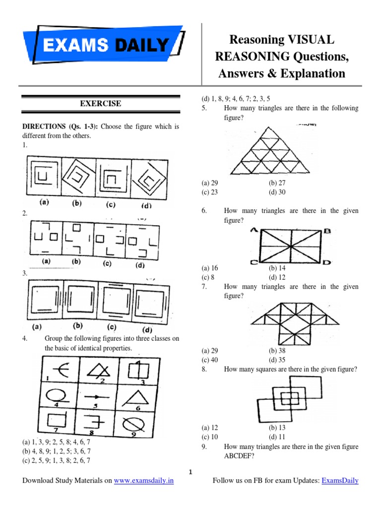 Reasoning VISUAL REASONING Questions, Answers & Explanation: Exercise ...