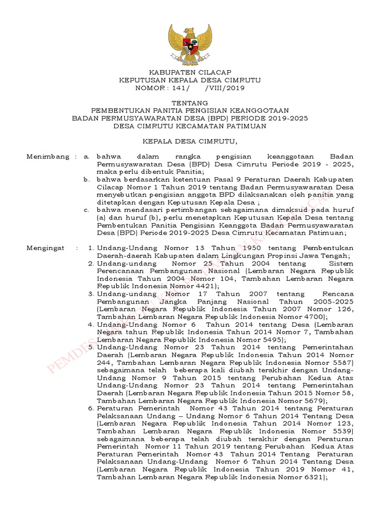 SK Panitia Pengisian BPD | PDF