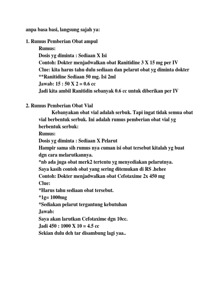 Rumus Pemberian Obat Injeksi | PDF