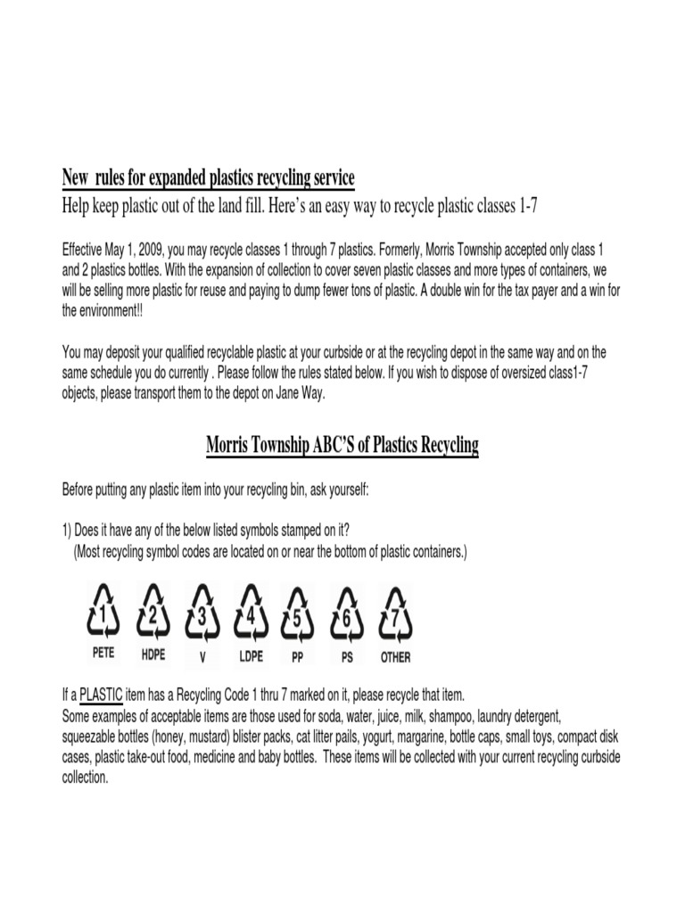 Morris Township Expands Plastics Recycling Program to Include Classes 1 ...