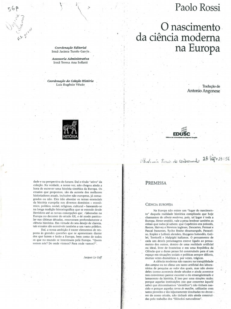 o Nascimento Da Ciencia Moderna Na Europa Paolo Rossi PDF | Download ...