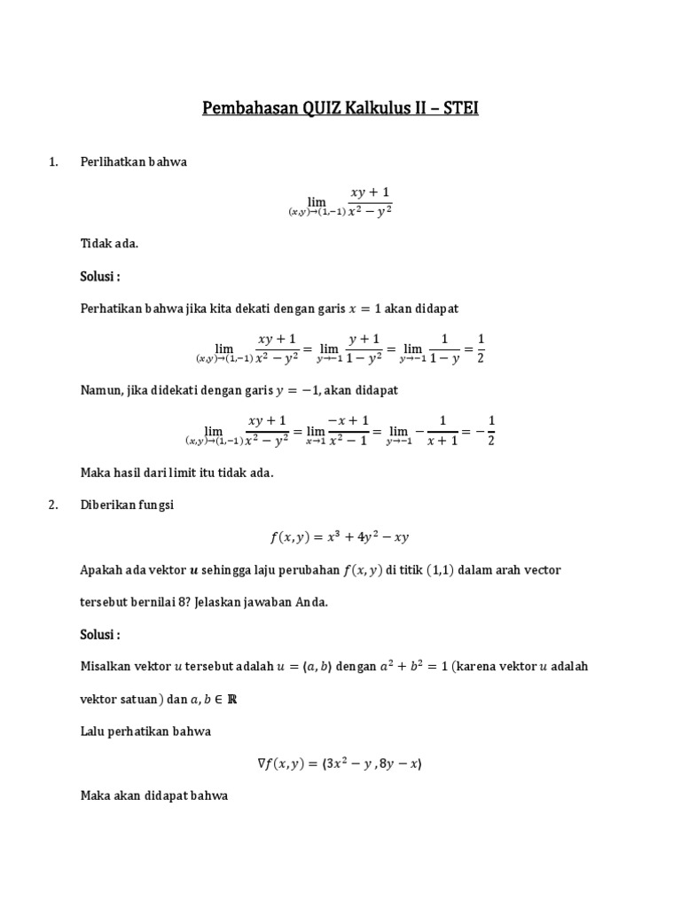Solusi Kuis Kalkulus STEI | PDF