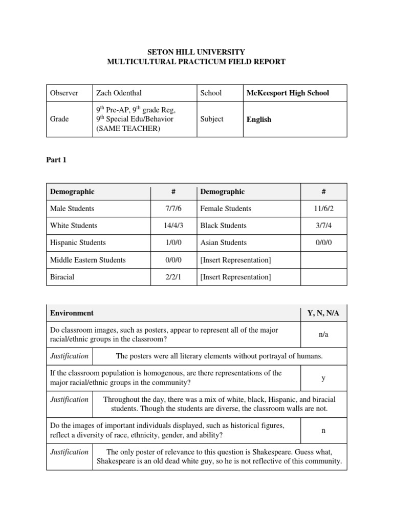 Multicultural Practicum Field Report | PDF | Pedagogy | Teachers