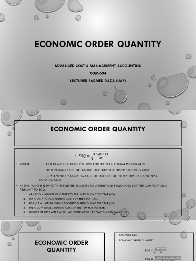 Economic Order Quantity Formulas | PDF | Inventory | Production And ...