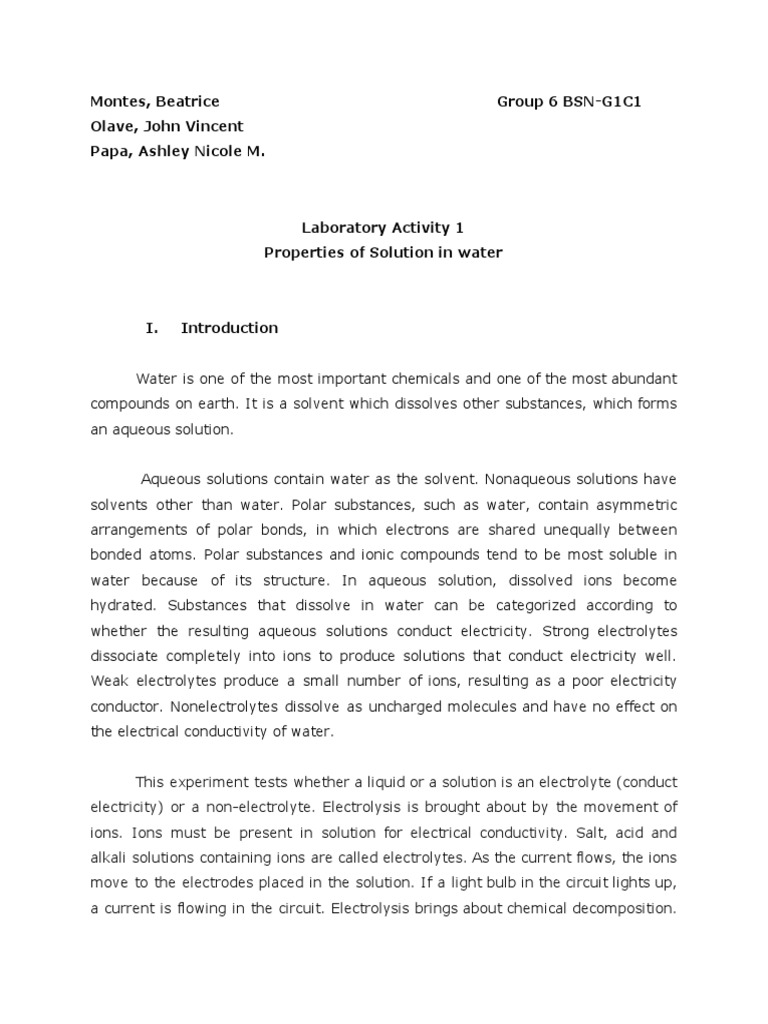 Laboratory Activity 1 | PDF | Solution | Chemical Polarity
