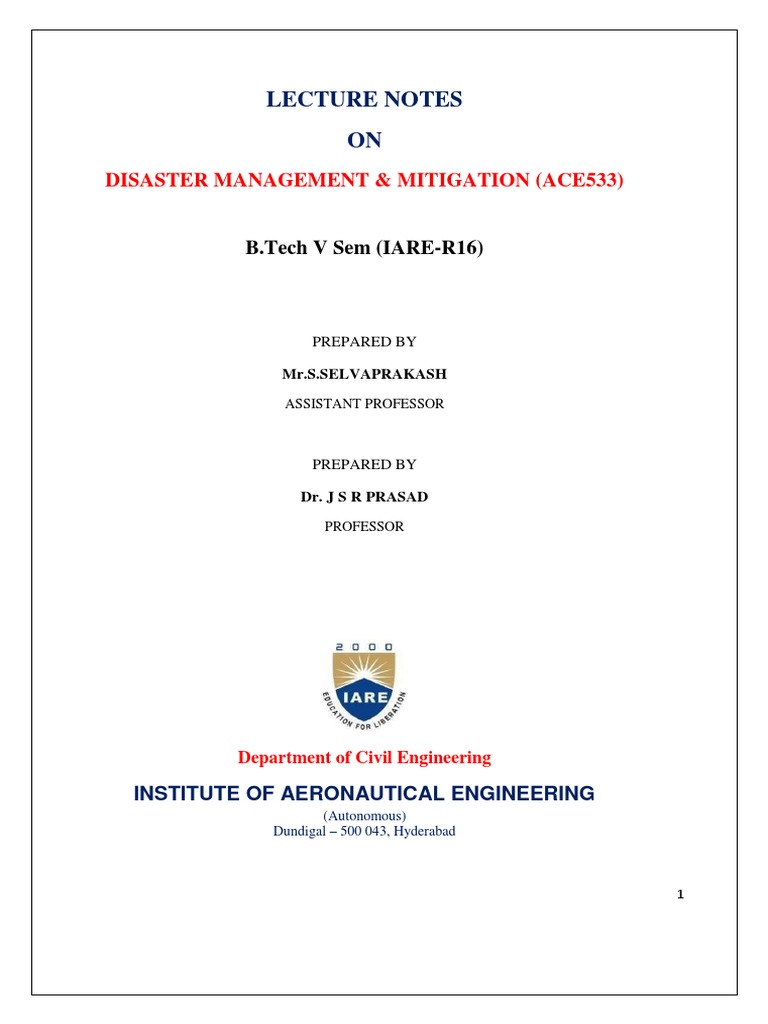 Lecture Notes ON: Disaster Management & Mitigation (Ace533) | PDF ...